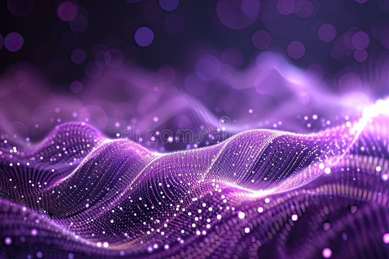Digital Purple Particles Wave and Light, Abstract Background with ...
