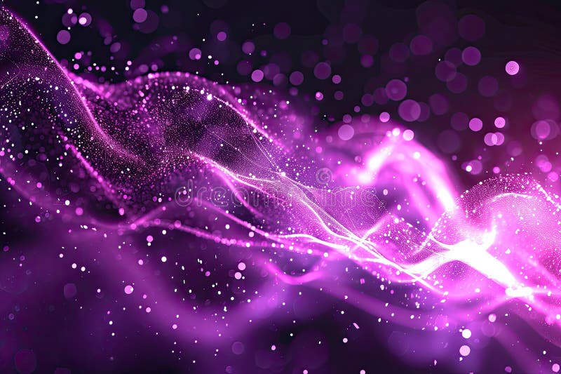 Digital Purple Particles Wave and Light, Abstract Background with ...