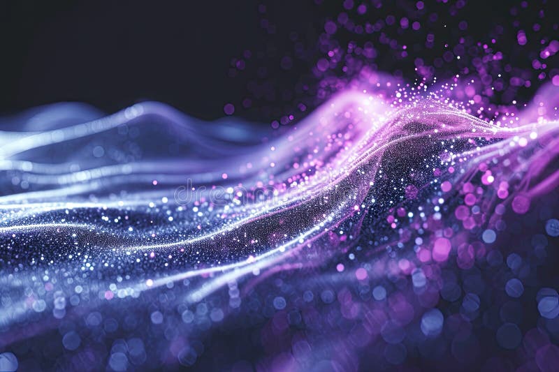 Digital Purple Particles Wave and Light, Abstract Background with ...
