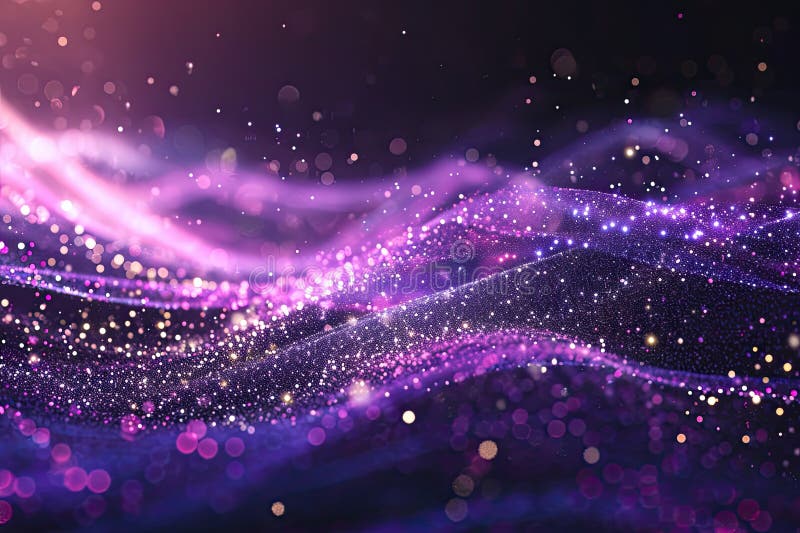 Digital Purple Particles Wave and Light, Abstract Background with ...