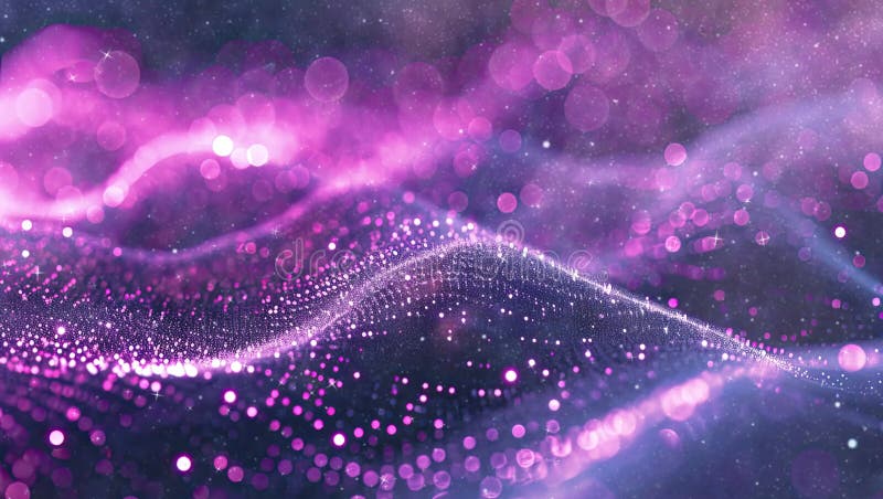 Digital Purple Particles Wave and Light, Abstract Background with ...