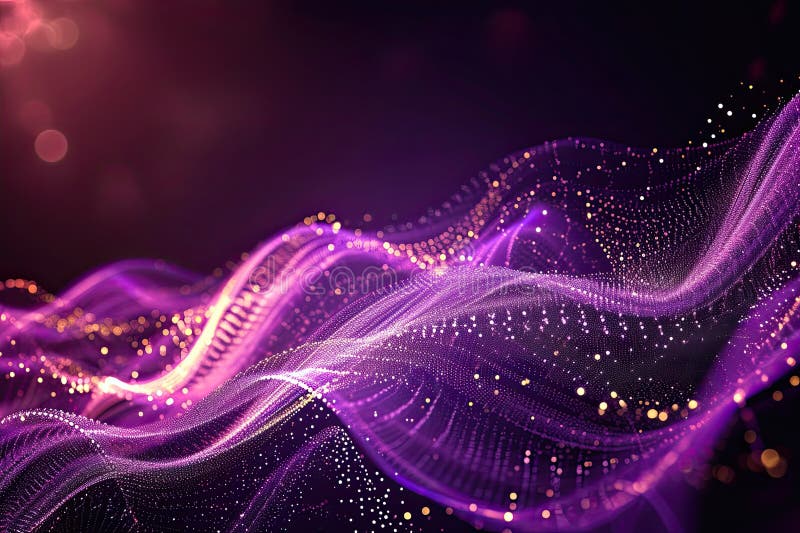Digital Purple Particles Wave and Light, Abstract Background with ...