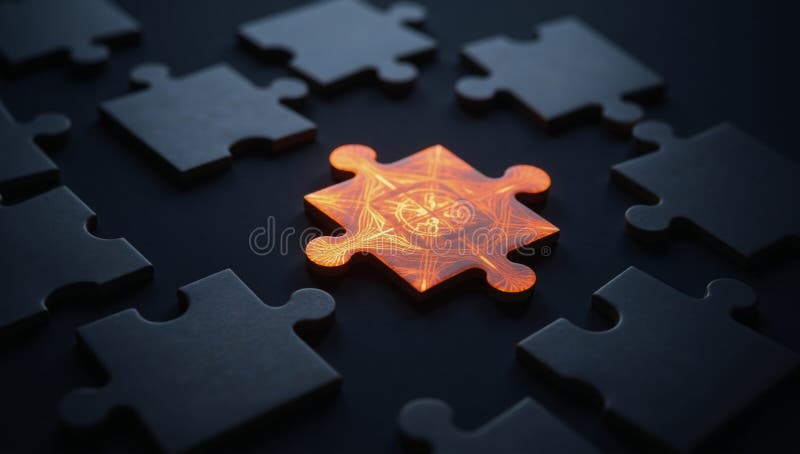 Digital Puzzle Featuring an Illuminated Partially Completed Piece ...