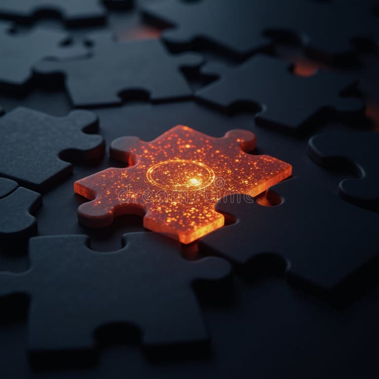 Digital Puzzle Featuring an Illuminated Partially Completed Piece ...