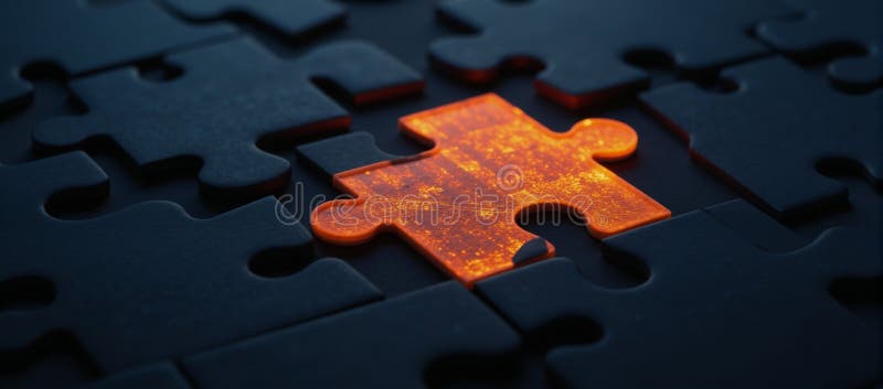 Digital Puzzle Featuring an Illuminated Partially Completed Piece ...