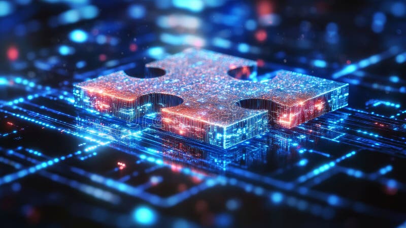 Digital Puzzle Piece Glowing on Circuit Board, Concept of Technology ...