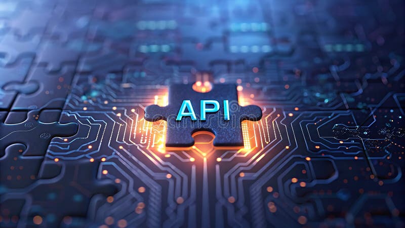 Digital Puzzle Piece with the Letters Api Glowing Brightly on a Circuit ...
