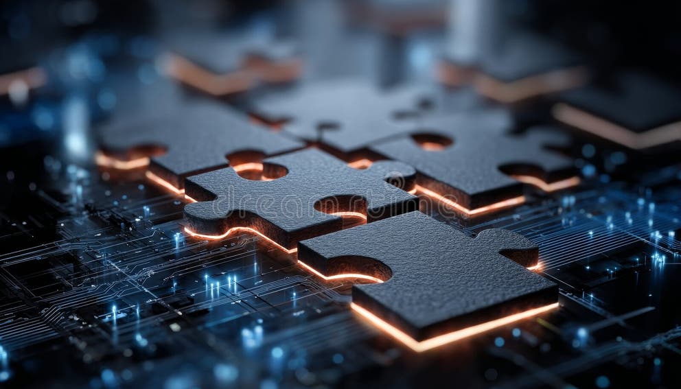 Digital Puzzle, Technology Background, Integration, API, Network, Blue ...