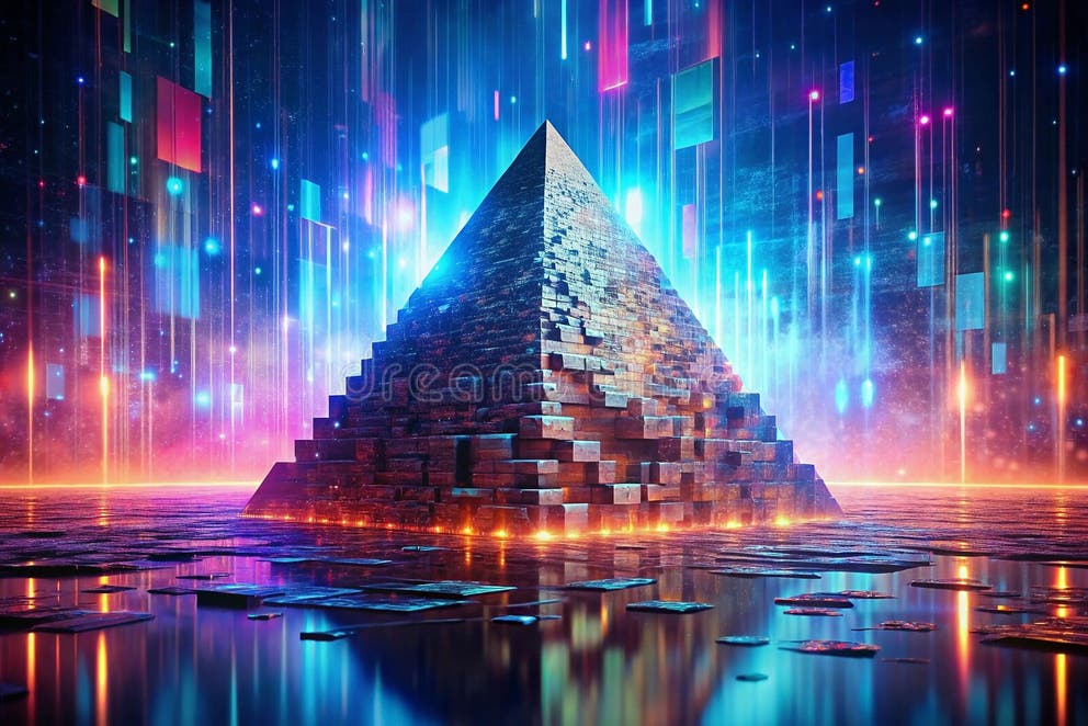 Digital Pyramid in Futuristic Landscape Stock Illustration ...