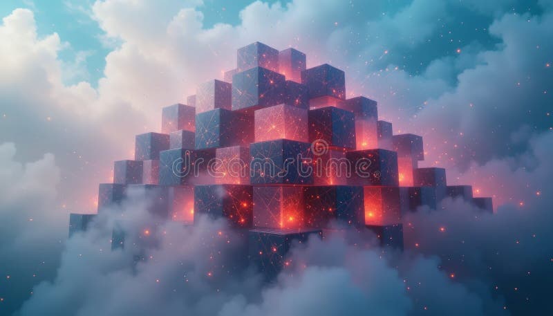 Digital Pyramid Rising Above the Clouds: a Futuristic Vision of Data ...