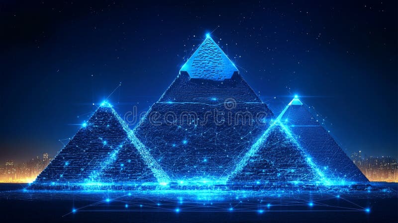 Digital Pyramids of Giza Blue Network Outline in Egypt, Symbolic of ...