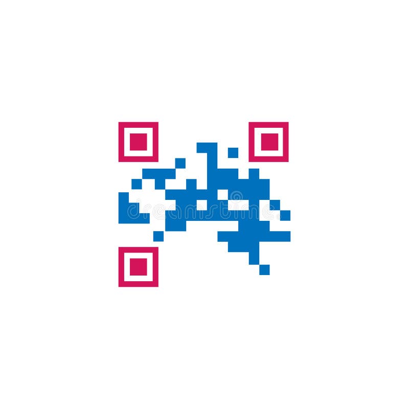 Digital QR Code Brain Icon Vector Image Logo. Stock Illustration ...