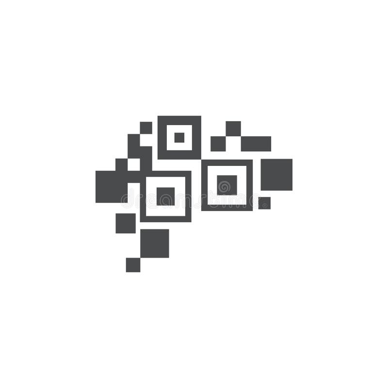 Digital QR Code Brain Icon Vector Image Logo. Stock Illustration ...