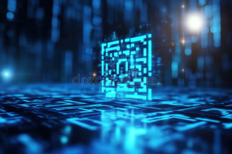 Digital QR Code in Futuristic Blue-lit Environment Emphasizes Financial ...