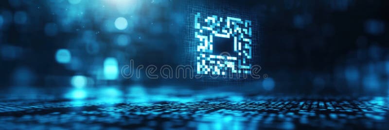 Digital QR Code in a Futuristic Blue-lit Environment Representing ...