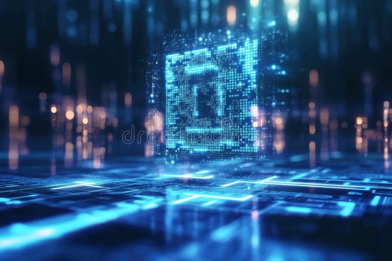 Digital QR Code in a Futuristic Blue-lit Environment Showcasing ...