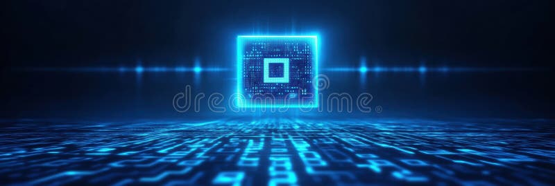 Digital QR Code in a Futuristic Setting with Glowing Blue Lights ...