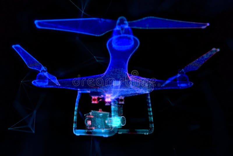 Digital Quadcopter with Camera. Abstract Mesh Art with Lines, Dots and ...