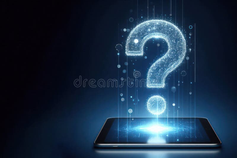 A Digital Question Mark Above the Tablet Screen. Space for Text. Stock ...