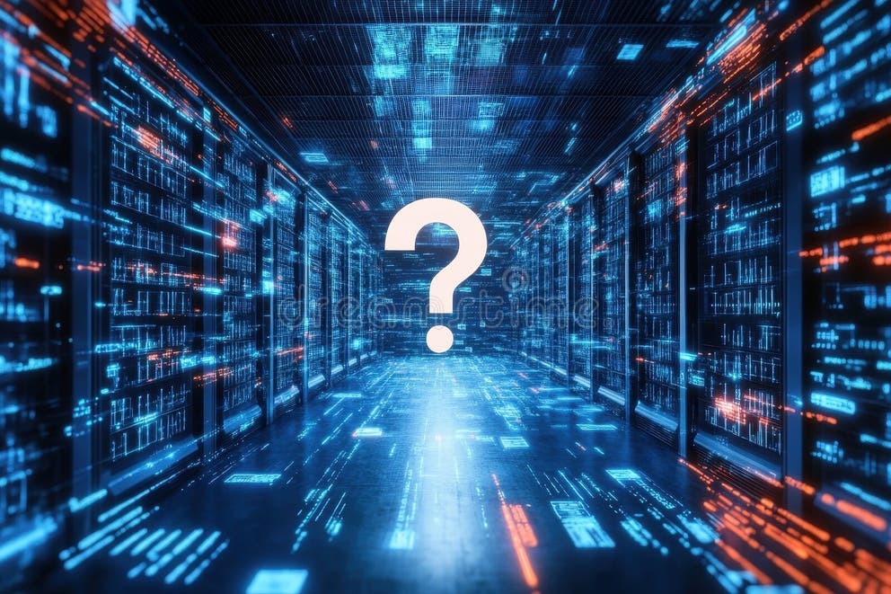 Digital Question Mark Symbol Surrounded by Floating Data Elements Stock ...