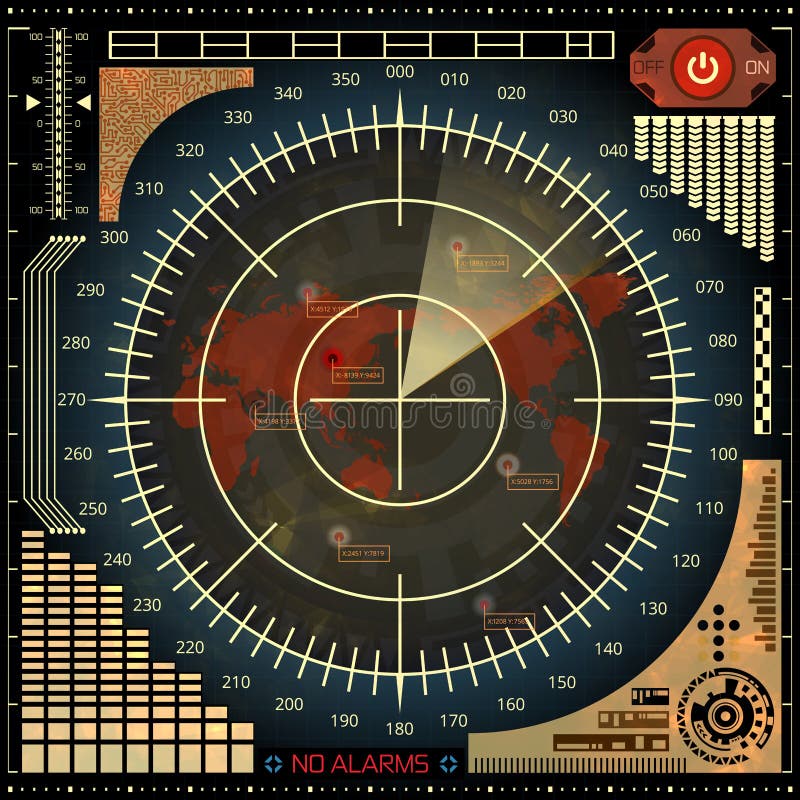 Digital Radar Screen with World Map, Targets and Futuristic User ...