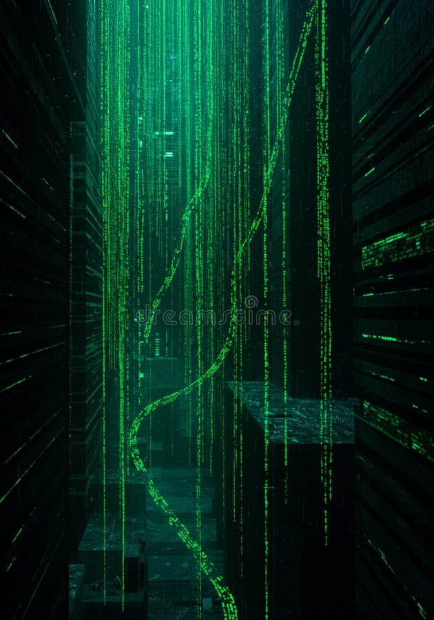 Digital Rain Abstract Background Green Code Matrix Stock Illustration - Illustration of ...