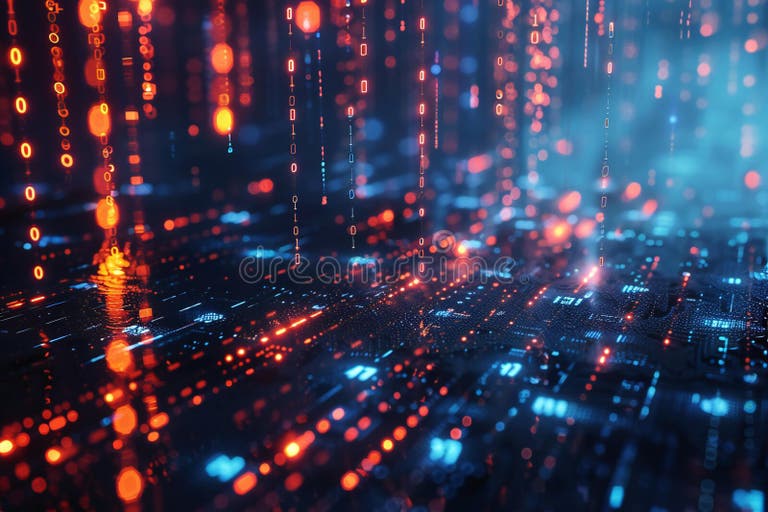 A Digital Rain of Binary Code, Representing the Matrix and Data Flow in ...