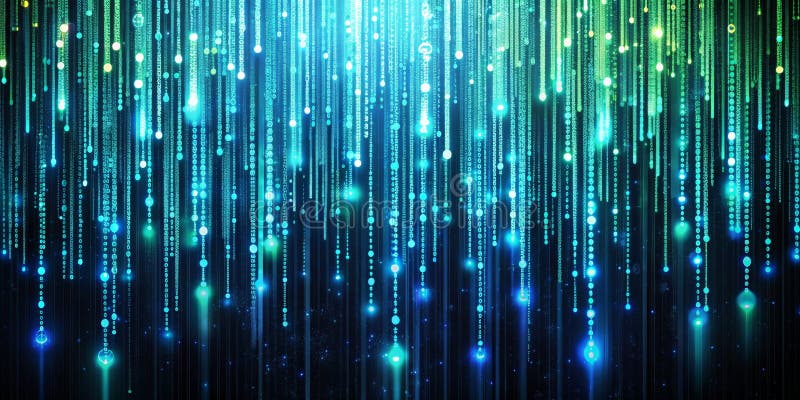 Digital Rain - Blue and Green Glowing Lines with Circles on a Black ...