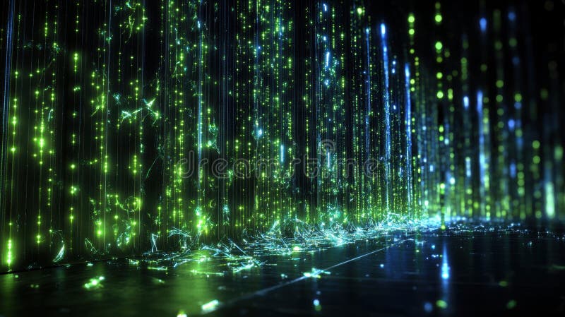 Digital Rain Data Stream Green Blue Technology Background Stock ...