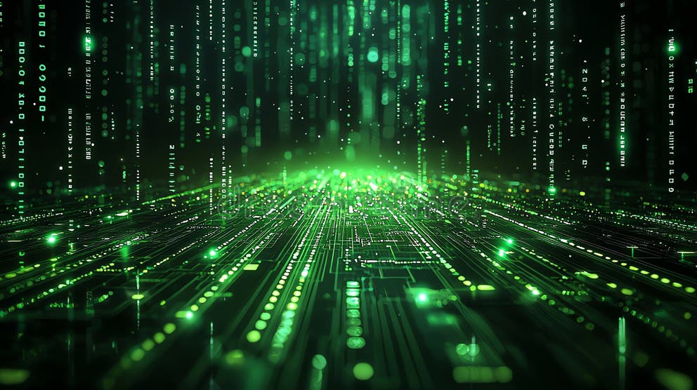 Digital Rain Futuristic Matrix Code Stream Stock Photo - Image of ...