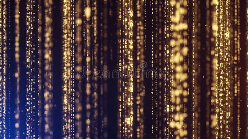 Digital Rain of Golden Binary Code and Symbols Stock Illustration - Illustration of matrix ...