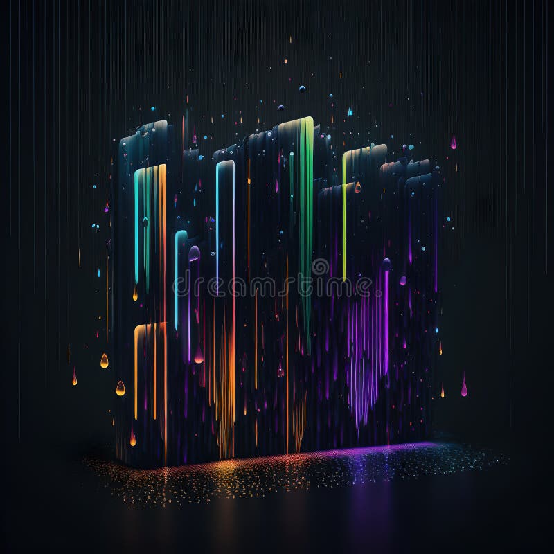 Digital Rain of Neon Lines in the Dark Digital Illustration Art Stock ...