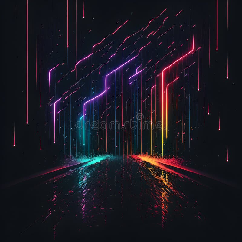 Digital Rain of Neon Lines in the Dark Digital Illustration Art Stock ...
