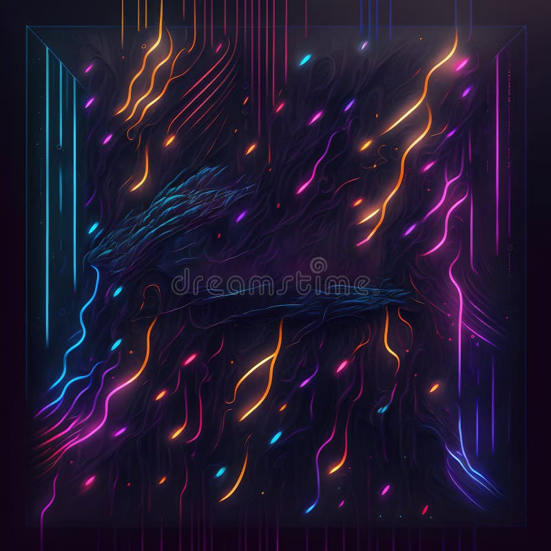Digital Rain of Neon Lines in the Dark Digital Illustration Art Stock ...