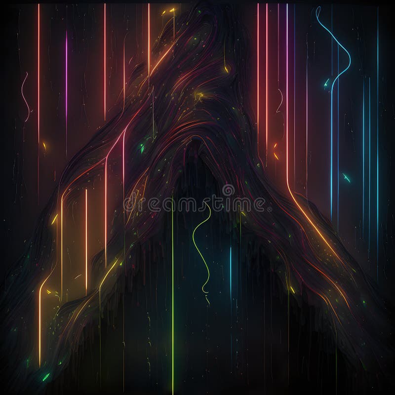Digital Rain of Neon Lines in the Dark Digital Illustration Art Stock ...