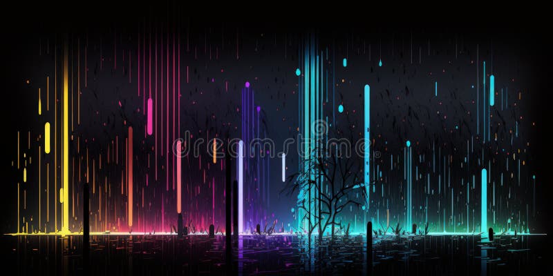 Digital Rain of Neon Lines in the Dark Digital Illustration Art Stock ...