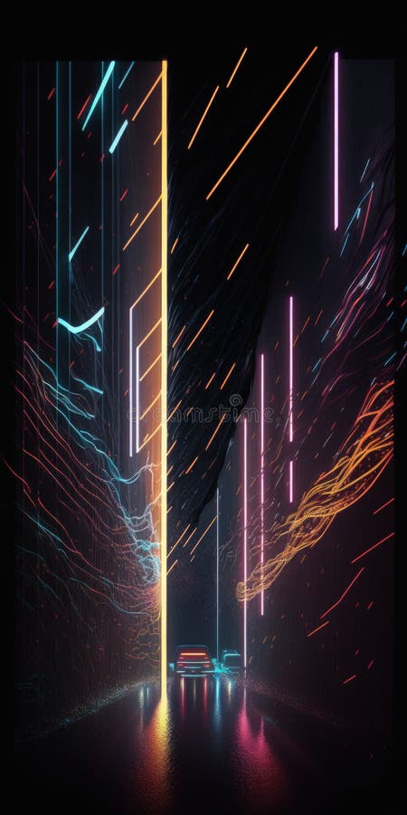 Digital Rain of Neon Lines in the Dark Digital Illustration Art Stock ...