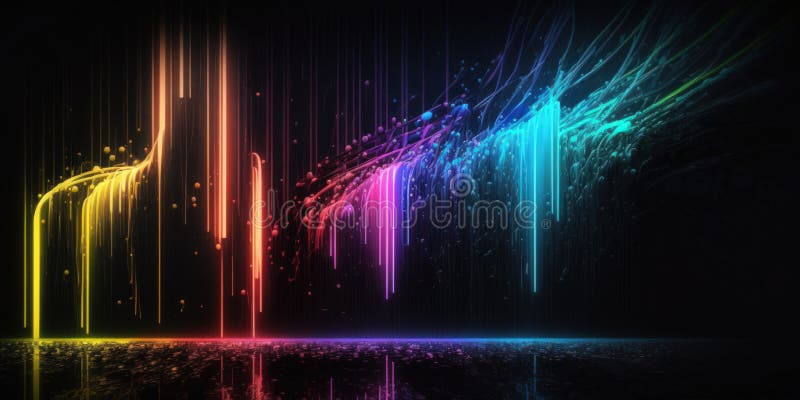 Digital Rain of Neon Lines in the Dark Digital Illustration Art Stock ...
