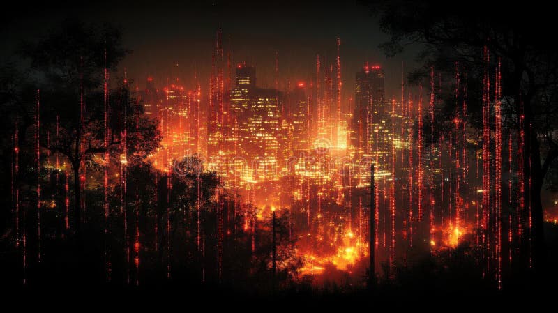 Digital Rain Over Cityscape Stock Photo - Image of cityscape, creative ...