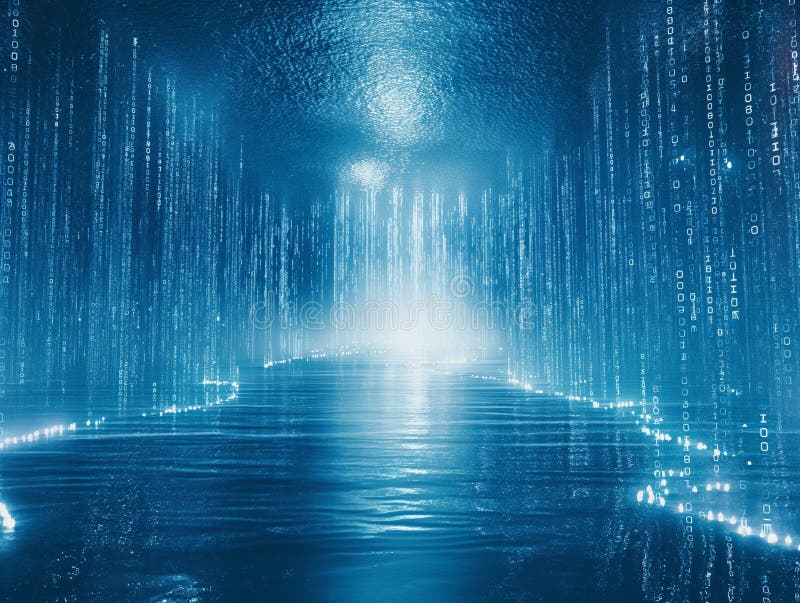 Digital Rain Over Cyber Sea Stock Photo - Image of information, matrix ...
