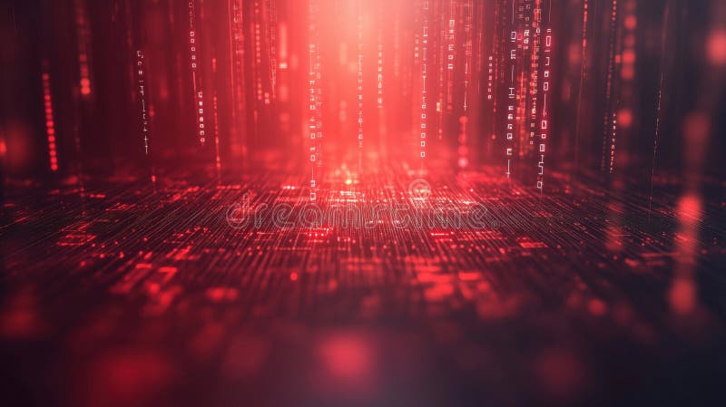 Digital Rain with Red Glowing Binary Code, Abstract Technology Background Stock Image - Image of ...