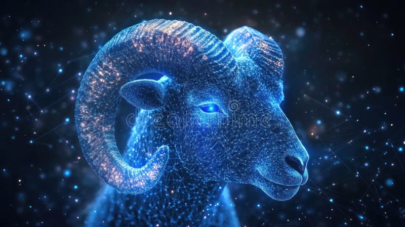 Digital Ram Head, Cosmic Background, Abstract Design Stock Illustration ...