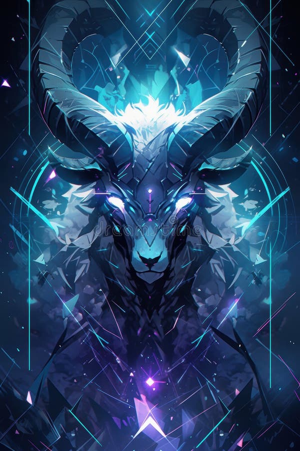 Digital Ram with Neon Lights. Created by Generative Artificial ...