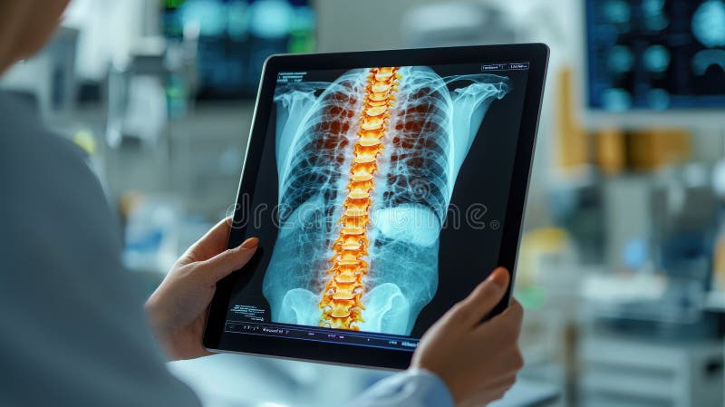 Digital X-ray Image of Human Spine on Tablet in Medical Setting Stock ...