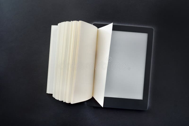 Digital Reading Concept with Ebook and Sheets Unfolding from Device ...