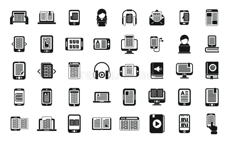 Digital Reading Icons Set Simple Vector. Library Book Stock Vector ...