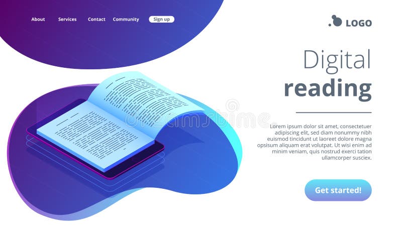 Digital Reading Isometric 3D Landing Page. Stock Vector - Illustration ...