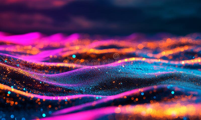 Abstract Digital Art Featuring Dynamic Wave Interconnected Nodes Lines ...