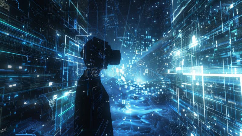 In a Digital Realm a Person Equipped with VR Technology Explores ...
