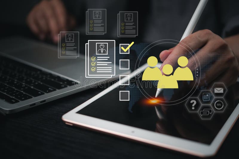 Digital Recruitment Process on a Tablet, Selecting a Candidate Profile ...
